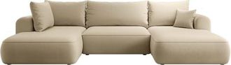Selsey Sofa Ecksofa Eckcouch Schlafsofa Couch Mit Stauraum Schlaffunktion Pflegeleicht Polyurethanschaum U Form Links OVO Beige Veloursoptik Castel