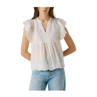 Pepe Jeans London Flie&szlig;ende R&uuml;schenbluse mit Schulterpartie - - Blouses & Shirts - Damen - Wei&szlig; - M