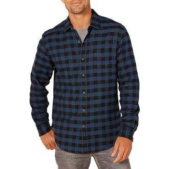 Amazon Essentials Chemise Ajustée en Flanelle à Carreaux Avec Boutons et Manches Longues Homme, Noir Bleu Carreaux Lainés, M