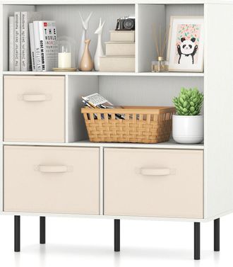 Costway 6-W&uuml;rfel B&uuml;cherregal, B&uuml;cherschrank mit 3 abnehmbaren faltbaren Stoffschubladen, Aufbewahrungsschrank mit angehobenen Beinen f&uuml;r Wohnzimmer & B&uuml;ro (We