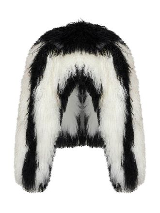 The Attico Womens Bomber Jacket Mongolian Fur Black-Natural