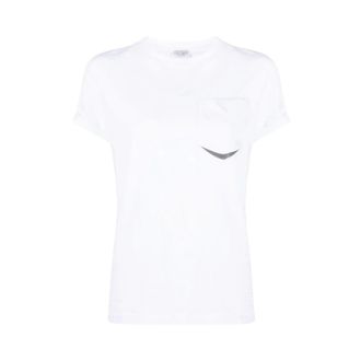 Brunello Cucinelli T-Shirt mit Monili-Perlenbesatz - - Tops - Damen - Wei&szlig; - L