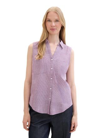 Tom Tailor Damen Basic ärmellose Bluse mit Brusttaschen, dark orchid, 32