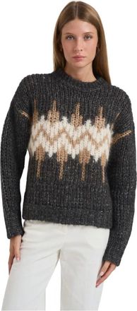 PESERICO Femme, Pulls, Gris, Taille: 38 FR Pull Jacquard en Gris et Beige