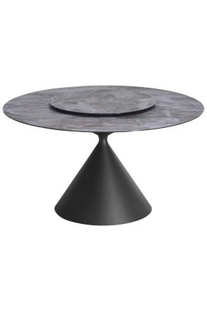 home24 Esstisch, Schwarz, Metall, Glas, Holzwerkstoff, rund, konisch, 140x79x140 cm, Esszimmer, Tische, Esstische, Glastische