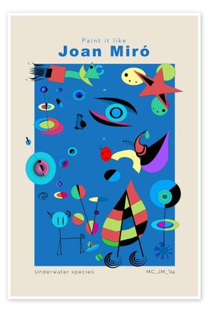 Posterlounge Joan Miró - Underwater species Poster 70 x 100 cm Blau Wandbilder Wanddeko