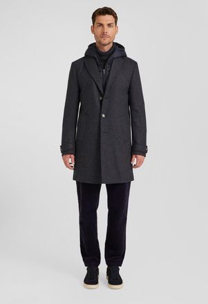 Eden Park Manteau En Jersey De Laine Double Face Gris Anthracite Parmenture Matelass&eacute;e