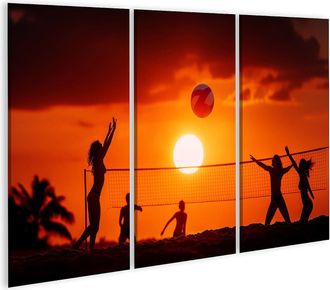 Islandburner Bild auf Leinwand Sonnenuntergang Volleyball am Strand f&uuml;r Wohnzimmer Strandliebhaber Strandcaf&eacute; Bilder Wandbilder Poster