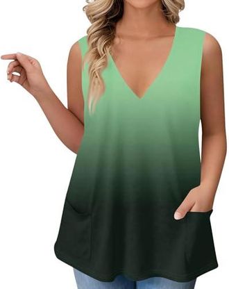 Generic Debardeur Femme Chic et &eacute;l&eacute;gant Gradient Chemisier sans Manche Imprim&eacute; D&eacute;bardeur Crop Top Ete Haut Chic et Elegant Fluide Ample Caraco Vetement Femme 