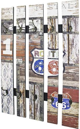 Haku Möbel Wandgarderobe Motiv, vintage, MDF, Metall - Maße: B 65 cm x H 100 cm x T 9 cm, Style: Industrial