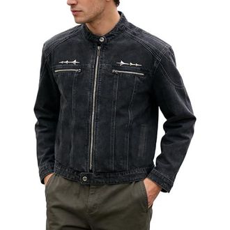 Generic Denim Jacket for Men Classic Vintage Jean Coat Trendy Washed Trucker Denim Jackets Streetwear Coats Black XX Large