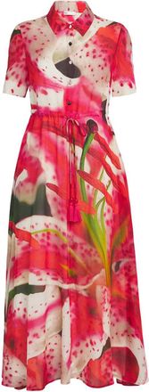 Tory Burch Silk-Cotton Lily Print Midi Dress Size M