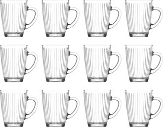 LAV 300ml Hestia Glasbecher - Klar - 12x Latte Tee Hei&szlig;e Schokolade Cappuccino Espresso Trinken Becher Gl&auml;ser-Set mit Griff