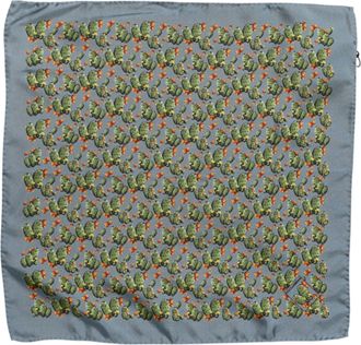 Dolce & Gabbana Mens Gray Green Cactus Print Square Foulard Scarf And Silk