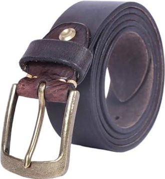 Generic Ceinture vintage en cuir v&eacute;ritable pour homme, ceinture d&eacute;contract&eacute;e avec boucle ardillon, Caf&eacute; vintage, 120 cm