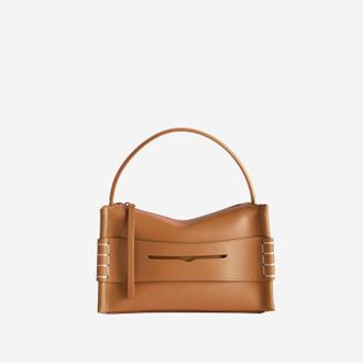 J.W.Anderson Womens Small Leather Loafer Bag With Logo Light Brown Full Grain Calf Shoulder