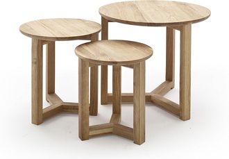 Robas Lund Couchtisch Beistelltisch 3er Set Massivholz Asteiche geölt, Braun