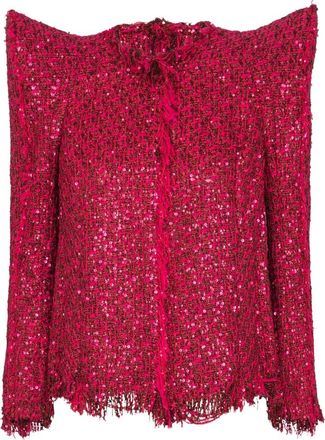 Balmain Femme, Vestes, Rose, Taille: 38 FR Veste bord &agrave; bord en tweed &agrave; sequins