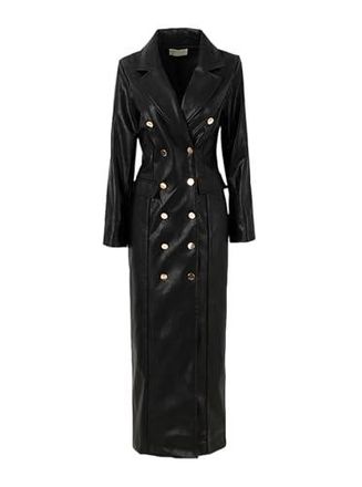 Generic Trench-Coat Femme Printemps Automne Long Simili Cuir Noir - Double Boutonnage &Eacute;l&eacute;gant Long Jacket, Noir, XXL