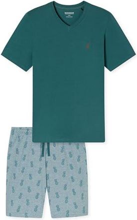 Schiesser Pyjama 955 pour homme - Court - Col en V - Coton &eacute;lastique - Motif confortable, Pyjama 955 vert, 56