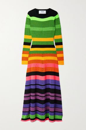 Christopher John Rogers Maxikleid Aus Gestreiftem Rippstrick Mit R&uuml;ckenausschnitt - Gr&uuml;n