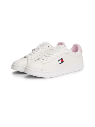 Tommy Jeans Plateausneaker TOMMY JEANS ARCHIVE 98 VALENTINES, Damen, Gr. 36, wei&szlig;, rose, Leder, Lederimitat, kontrastfarbene Details, Schuhe Plateausneaker, Freiz