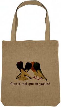 Fabulous Sac Shopping Tote Bag Aspect Lin - Pigeons - Cest &agrave; moi que tu parles? Biologie Illustration Ancien Sac de Courses Toile Epaisse 360g Beige Naturel Ca