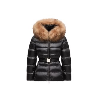 Moncler Moncler Doudoune Courte &Agrave; Capuche Bord&eacute;e De Shearling Cupidones, Femme, Noir, Taille: 00