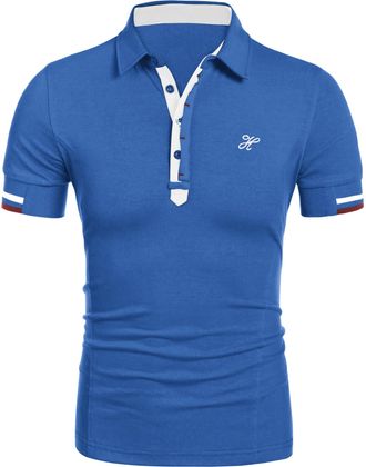 Coofandy Poloshirt Herren Kurzarm Golf T-Shirt M&auml;nner Polohemd Sommer Muscle Shirts Sports Polo Slim Fit Blau L