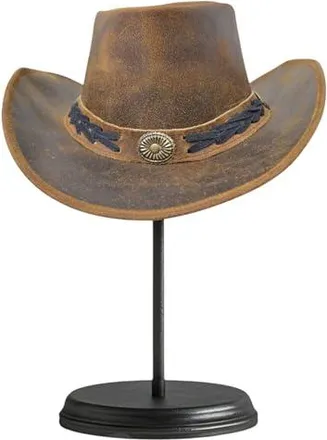 Generic Chapeau de cowboy en cuir marron pour homme et femme - Style Western Outback avec look vintage, bord incurvé et bande décorative - Unisexe Adulte Tail