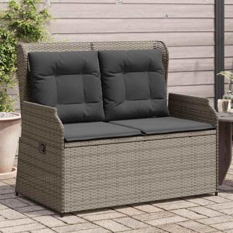vidaXL Gartenbank Verstellbar mit Kissen Grau Poly Rattan vidaXL461469