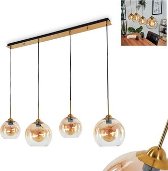 HOFSTEIN Hängeleuchte Calapa, moderne Hängelampe aus Metall/Glas in Messing/Bernstein/Klar, Leuchte im Vintage-Design, Schirme aus Glas (Ø 20 u. 24 cm), 3-flam