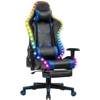Costway Costway - Chaise gaming avec &eacute;clairage LED - Dossier r&eacute;glable 90-155&deg; - Hauteur 47-57 cm - Rembourrage en mousse haute densit&eacute; - Repose-pieds