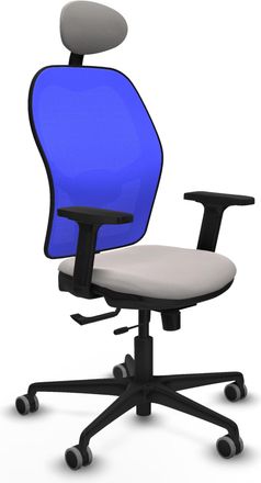 Piqueras y Crespo B&uuml;rostuhl mit Kopfst&uuml;tze Jorquera mit 2D-Armen, h&ouml;henverstellbarer Lendenwirbelst&uuml;tze und festem Kopfteil, ausgestattet mit Syncro/Traslack. Blau/Wei&szlig;