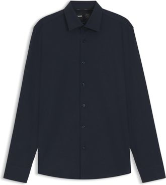 BOSS Herren P-HANK-C1-222 Slim-Fit Hemd aus Strukturiertem Performance-Stretch-Jersey Dunkelblau 42