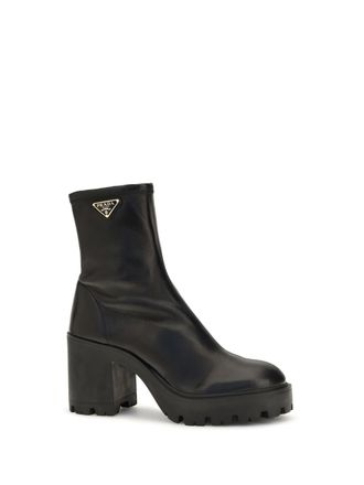 Prada Womens Ankle Boots Black Stretch Leather