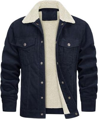 Generic Veste dhiver doubl&eacute;e polaire pour homme, manteau de camionneur en velours c&ocirc;tel&eacute; Sherpa, v&ecirc;tements dext&eacute;rieur chauds, vestes de travail d&eacute;contract&eacute;es,