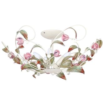 Licht-Erlebnisse Deckenleuchte Metall Glas Rosa Wei&szlig; Wohnzimmer K&uuml;che H:28 cm E14 5-flammig verspielt dekorativ Florale Deckenlampe Flur ROSE