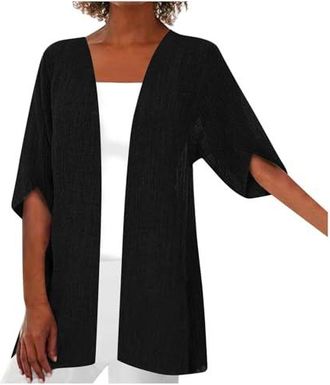 Generic Cardigan fin pour femme à manches courtes de couleur unie - Châle élégant et ample - Cardigan polyvalent - Capes décontractées transparentes - Confort