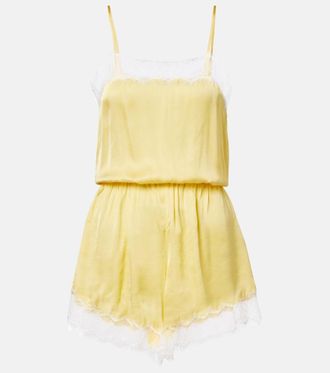 Poupette St Barth Combishort Silvia en satin &agrave; finitions en dentelle