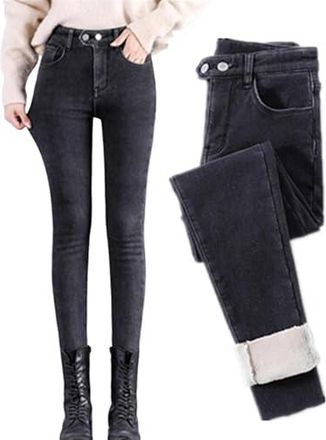 Generic Jean doubl&eacute; en polaire pour femme - Taille haute - Doublure &eacute;paisse et chaude - Doublure extensible - Pantalon thermique doubl&eacute; en polaire, c2, XL