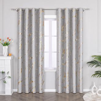 Joyswahl Verdunklungsvorhänge mit Ösen Vorhang gegen Kälte und Hitze Schlafzimmer Gardinen Privatschutz Ösenschal Grau (Heißprägen Gold) 1 stück HxB 225x140cm