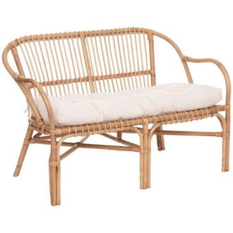 Atmosphera Sitzbank 2-Sitzer Neta, Rattan und Baumwolle, wei&szlig;