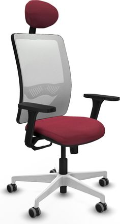 Piqueras y Crespo B&uuml;rostuhl aus Stoff, h&ouml;henverstellbar, mit Rollen Zulema mit 3D-Armen, h&ouml;henverstellbare Lendenwirbelst&uuml;tze und festes Kopfteil, Wei&szlig;/Granatrot