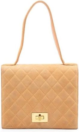 Chanel Sac &agrave; main matelass&eacute; en daim vintage doccasion - Femme - Pre-owned - Beige - Taille: ONE Size