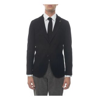 Paoloni Slim Fit Jersey Jacke mit Ellbogenpatches - - Jackets - Herren - Schwarzk - XL