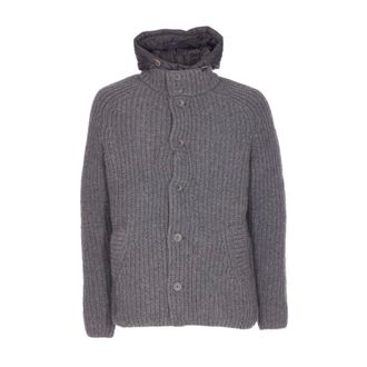 Herno Homme, Pulls, Gris, Taille: XL Manteau Gris à Capuche en Tricot Côtelé