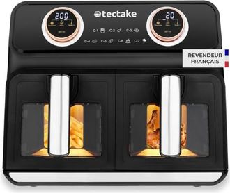TecTake Friteuse sans huile XXL Double 8L Air fryer 4en1 Friteuse &agrave; air chaud Professionnelle 7 Programmes &Eacute;cran tactile Appareil de cuisine 2 Panier de fritu