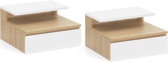 IDMarket Set mit 2 Tischen TOMI zur Wandmontage, 1 Schublade + 1 Einlegeboden zum Aufh&auml;ngen + 1 Regal in Buche-Optik und Wei&szlig;