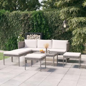 vidaXL Salon de jardin 6 pcs avec coussins r&eacute;sine tress&eacute;e gris Vidaxl